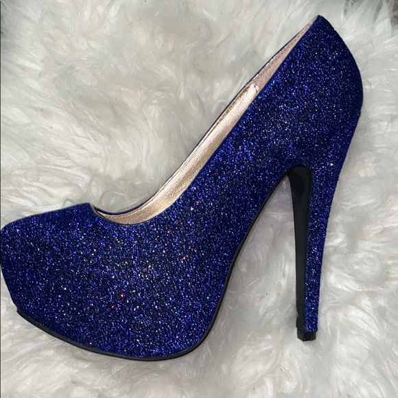 Shoes | Royal Blue Glitter Heels | Poshmark
